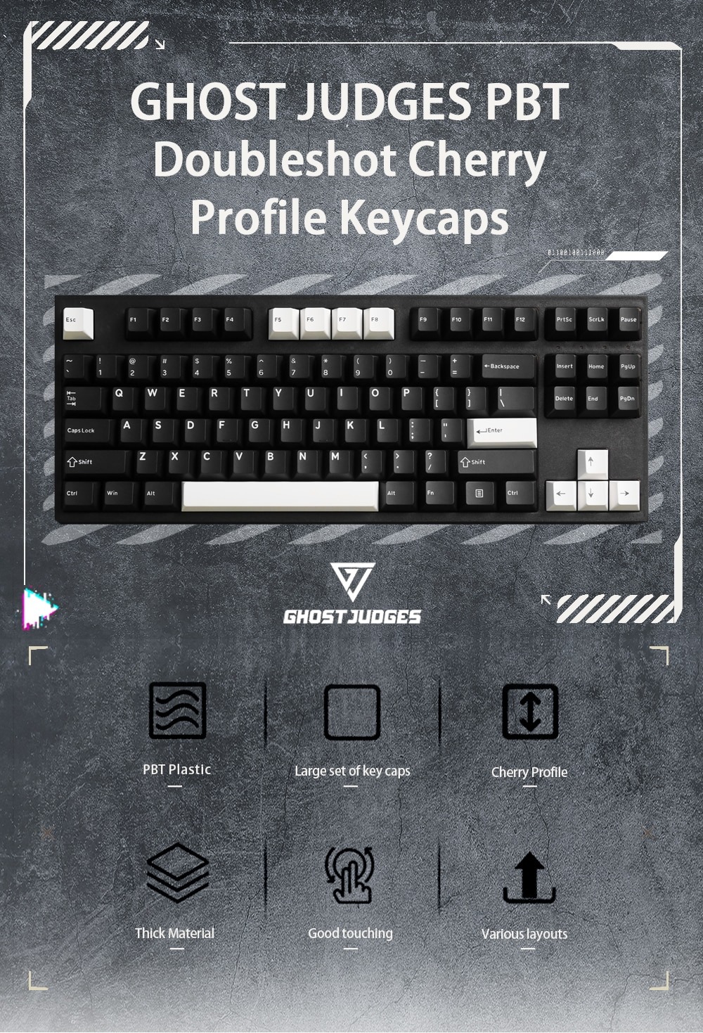 Ghost Judges PBT 이색사출 키캡 White on Black 178Key 세트